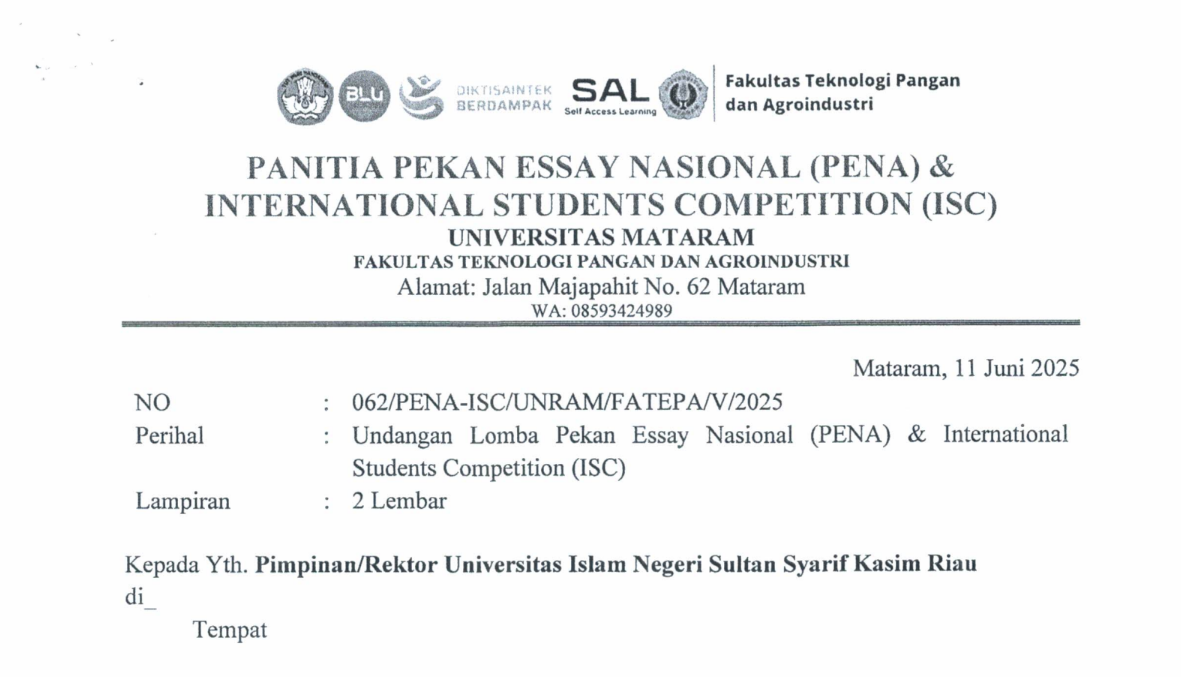 Undangan Lomba Pekan Essay Nasional (PENA) & International Studets Competition (ISC) by Univ ...